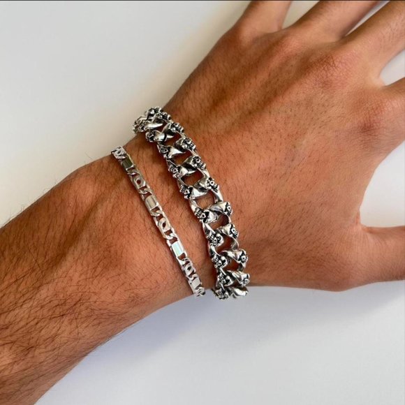 Accessories | Y2k 200s Skull Pile Grunge Heavy Metal Punk Bracelet ...